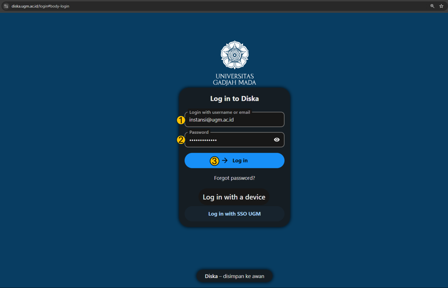 Cara masuk ke diska.ugm.ac.id menggunakan akun instansi – dti.ugm.ac.id