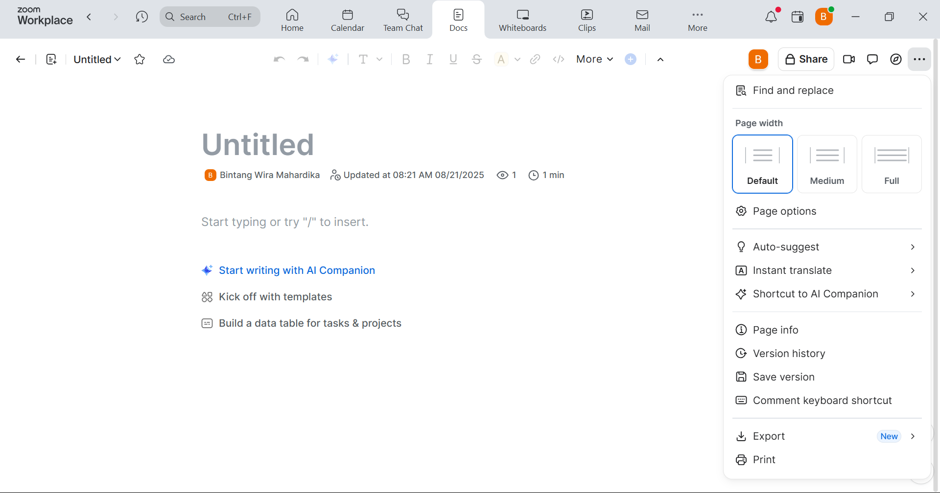 Zoom AI Companion #4 “Zoom Docs” – dti.ugm.ac.id